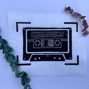 Block Print - Cassette Tape | Linoleum Block Print, Linocut, Linocut ...