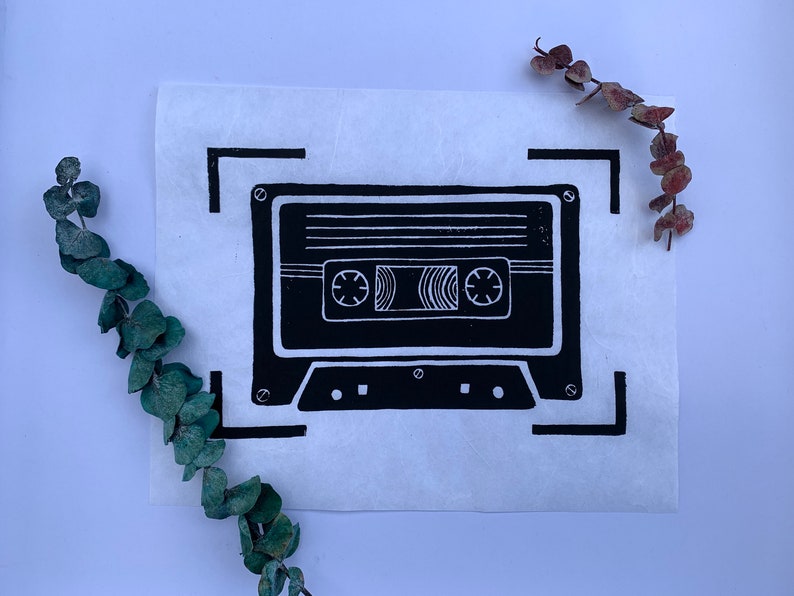 Block Print - Cassette Tape | Linoleum Block Print, Linocut, Linocut ...