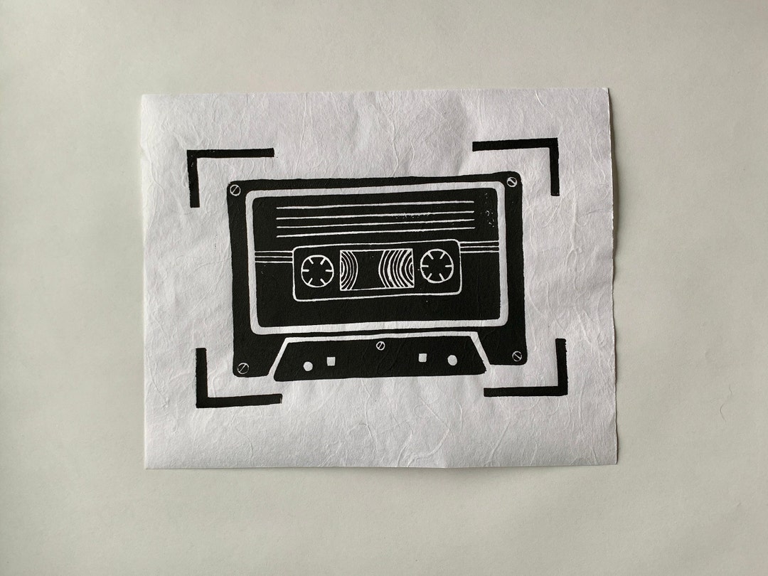 Block Print - Cassette Tape | Linoleum Block Print, Linocut, Linocut ...