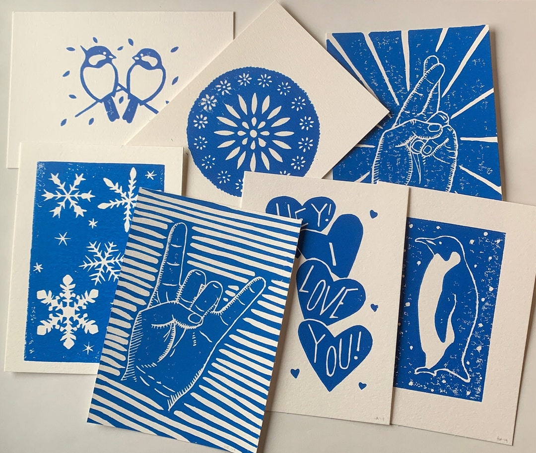 Block Prints All Blue Misprint Print Set Linoleum Block Print, Linocut ...