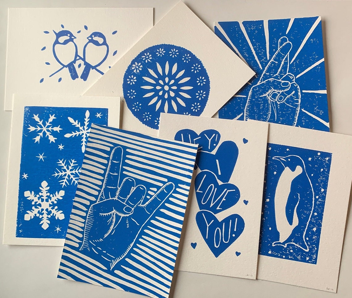 Block Prints All Blue Misprint Print Set Linoleum Block Print, Linocut ...