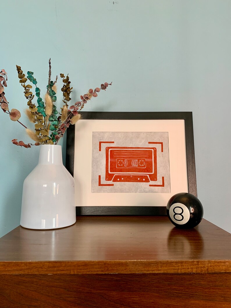 Block Print - Cassette Tape | Linoleum Block Print, Linocut, Linocut ...