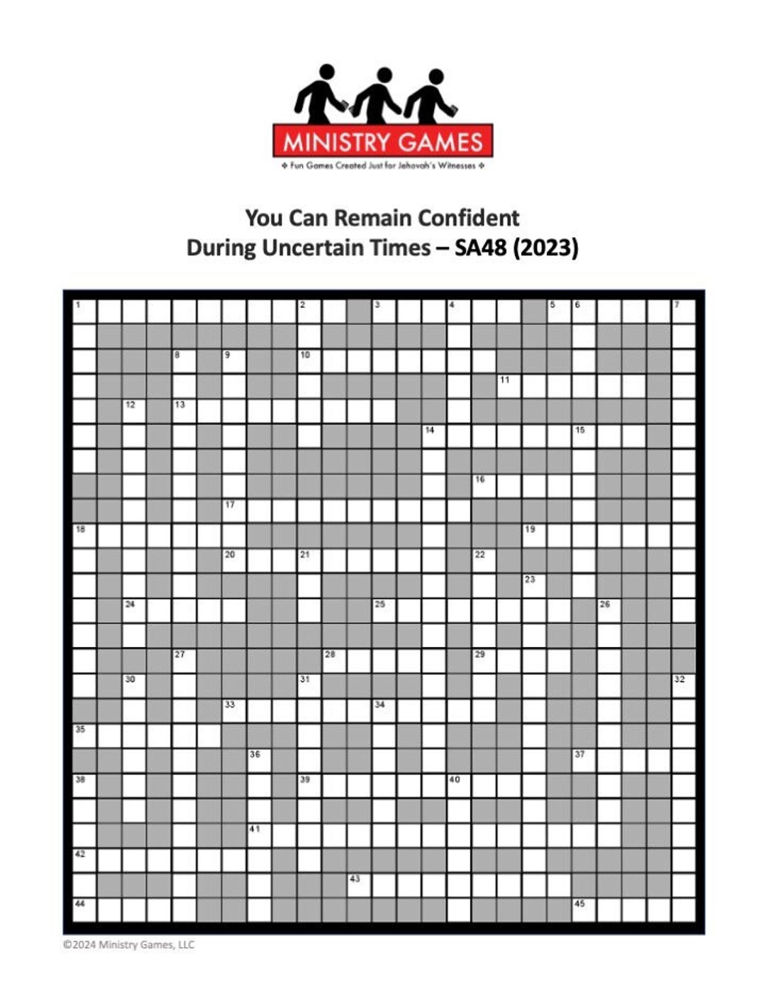Ministry Game Crossword - SA48 - You Can Remain Confident During ...