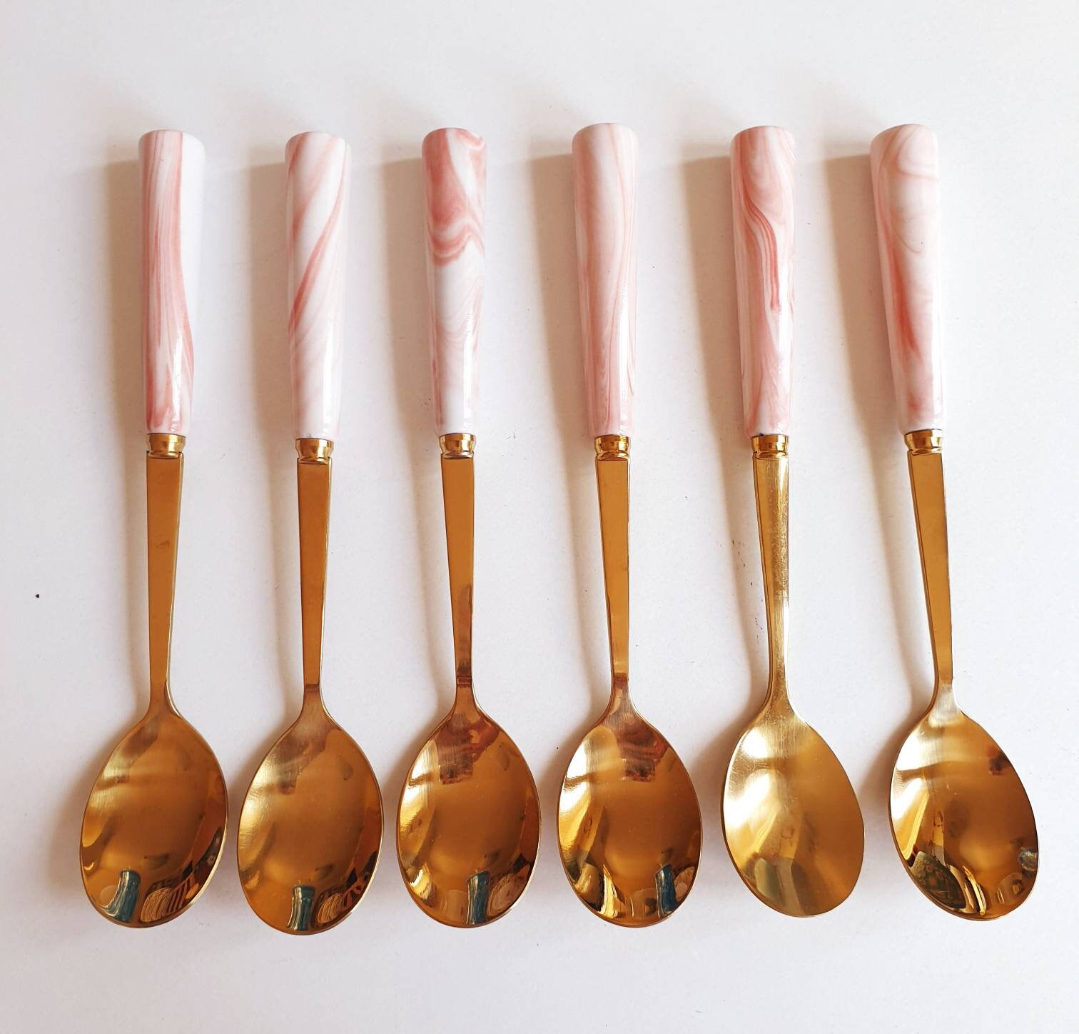 Ceramic Handled Pink Marble Teaspoons Spoons Shabby Chic - Etsy UK