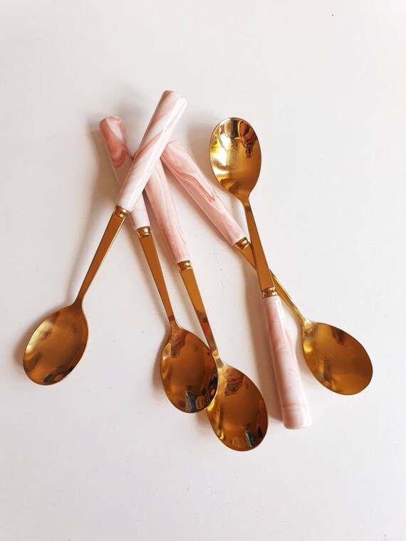 Ceramic Handled Pink Marble Teaspoons Spoons Shabby Chic - Etsy UK