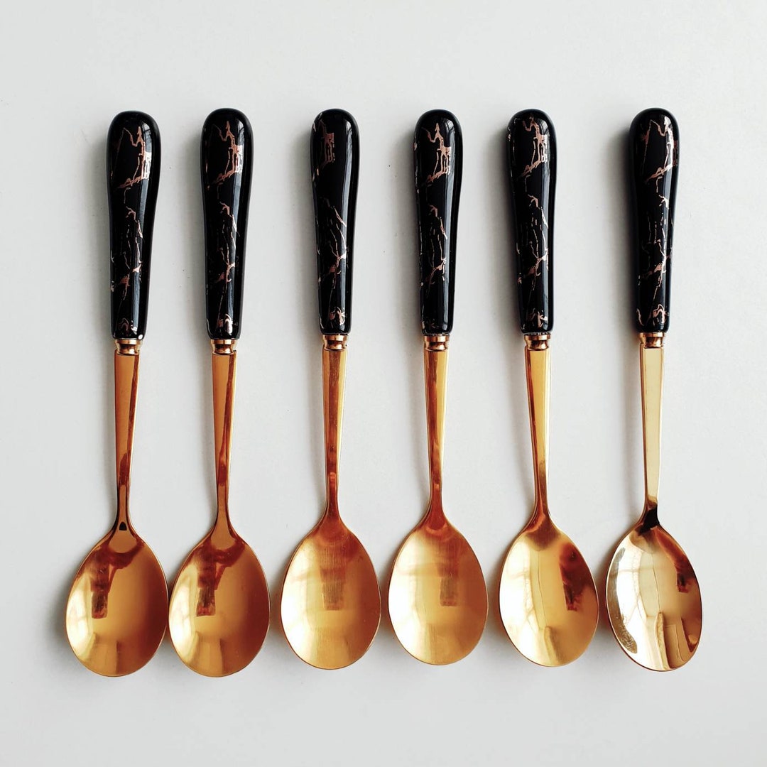 Ceramic handle black marble teaspoons spoons porcelain modern light ...