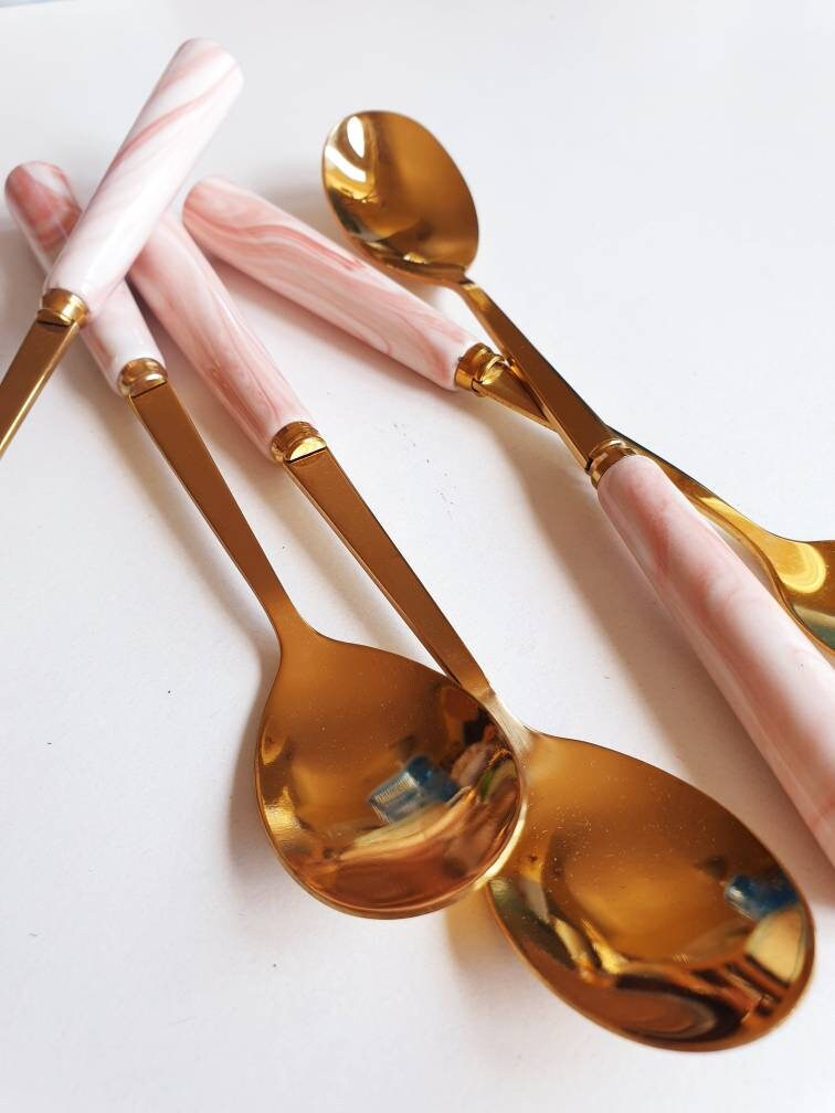 Ceramic Handled Pink Marble Teaspoons Spoons Shabby Chic - Etsy UK