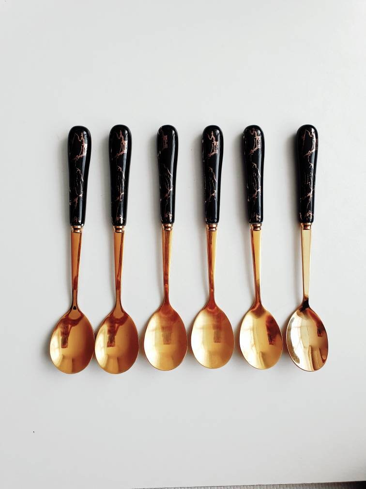 Ceramic handle black marble teaspoons spoons porcelain modern light ...