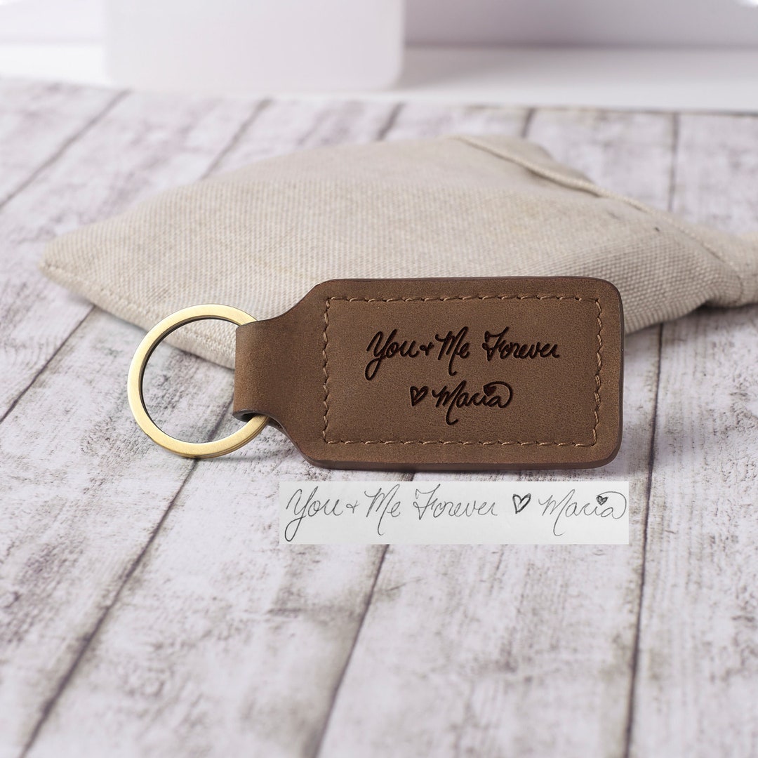 Leather Keychain Personalized, Actual Handwriting Memorial Gift, Custom ...