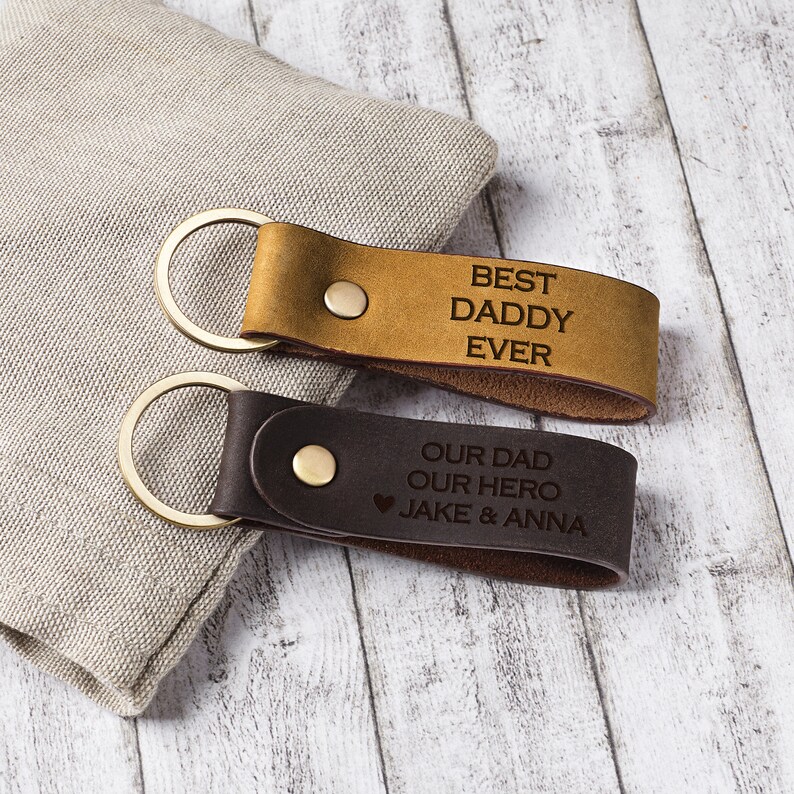 Best Dad Ever Keychain, Personalized Birthday Leather Gift for Husband ...