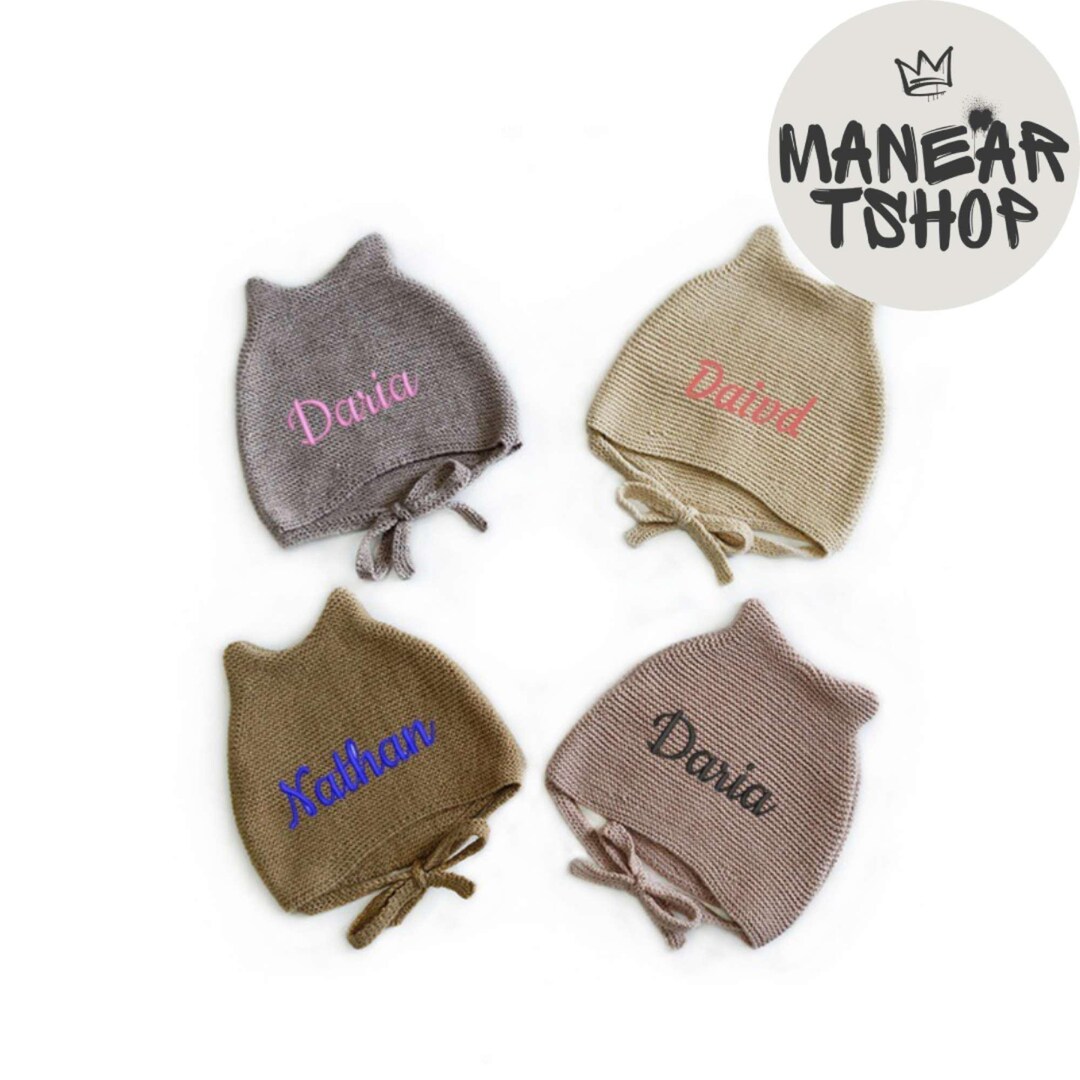 Personalized Newborn Baby Knit Bonnet Simple Hat, Custom Name Hat-baby ...