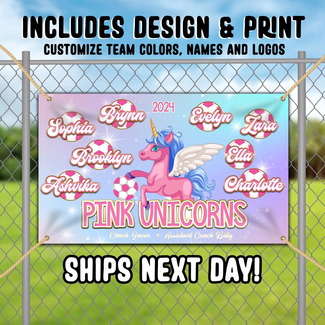 Girls Soccer Banner - Completely Customizable! Pink, Purple, Blue ...