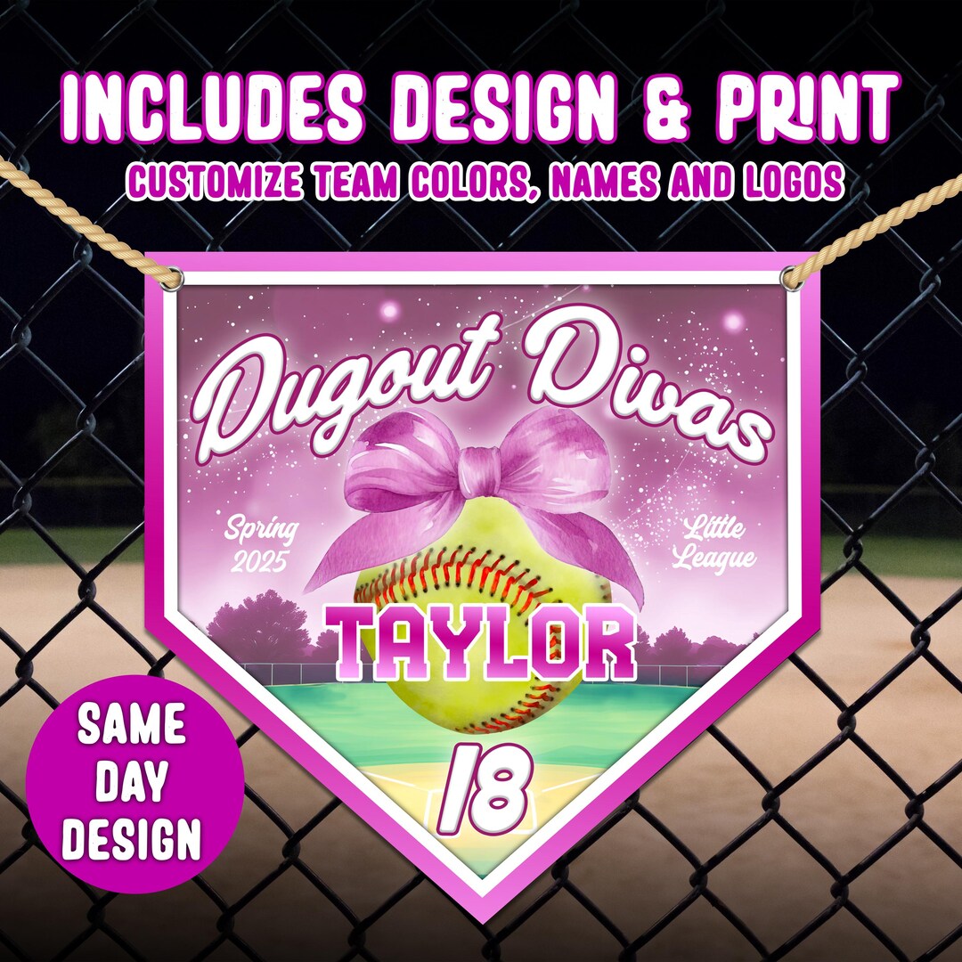 Completely Custom Printed Pretty Pink Bow Softball Home Plate Pennant ...