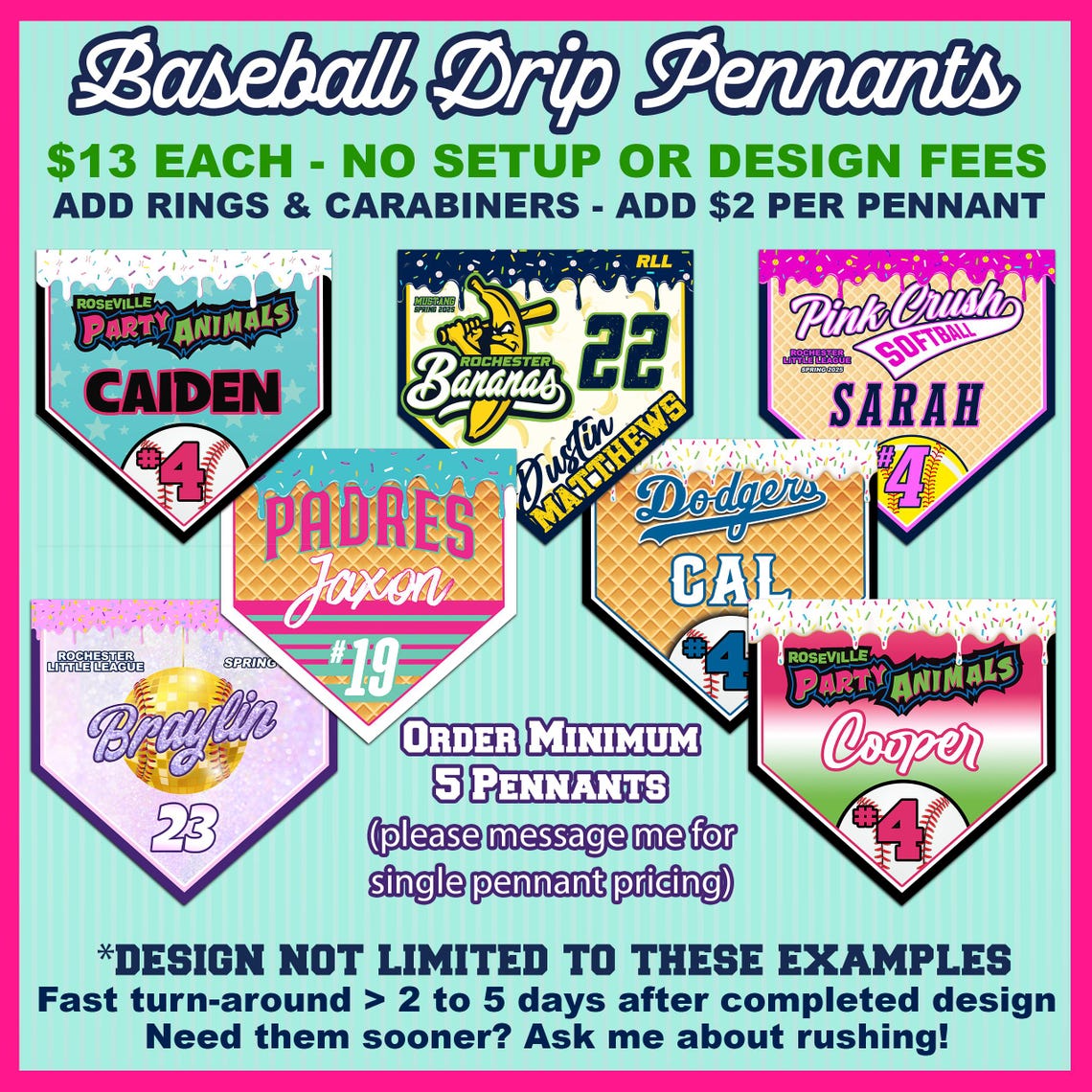 Completely Custom Printed Pretty Bow Softball Home Plate Pennant Banner ...
