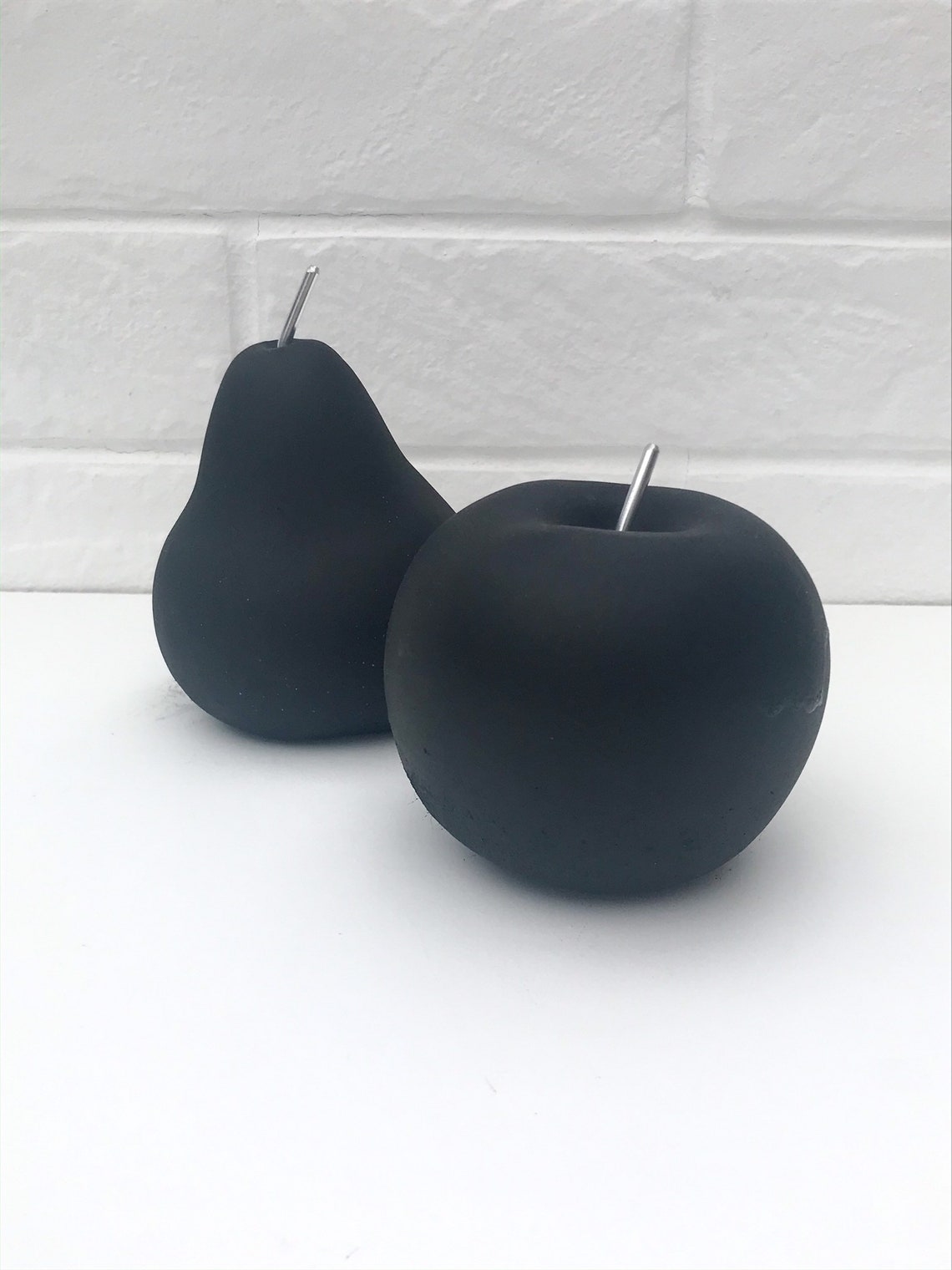 Matt Black Painted Concrete Apple & Pear | Etsy