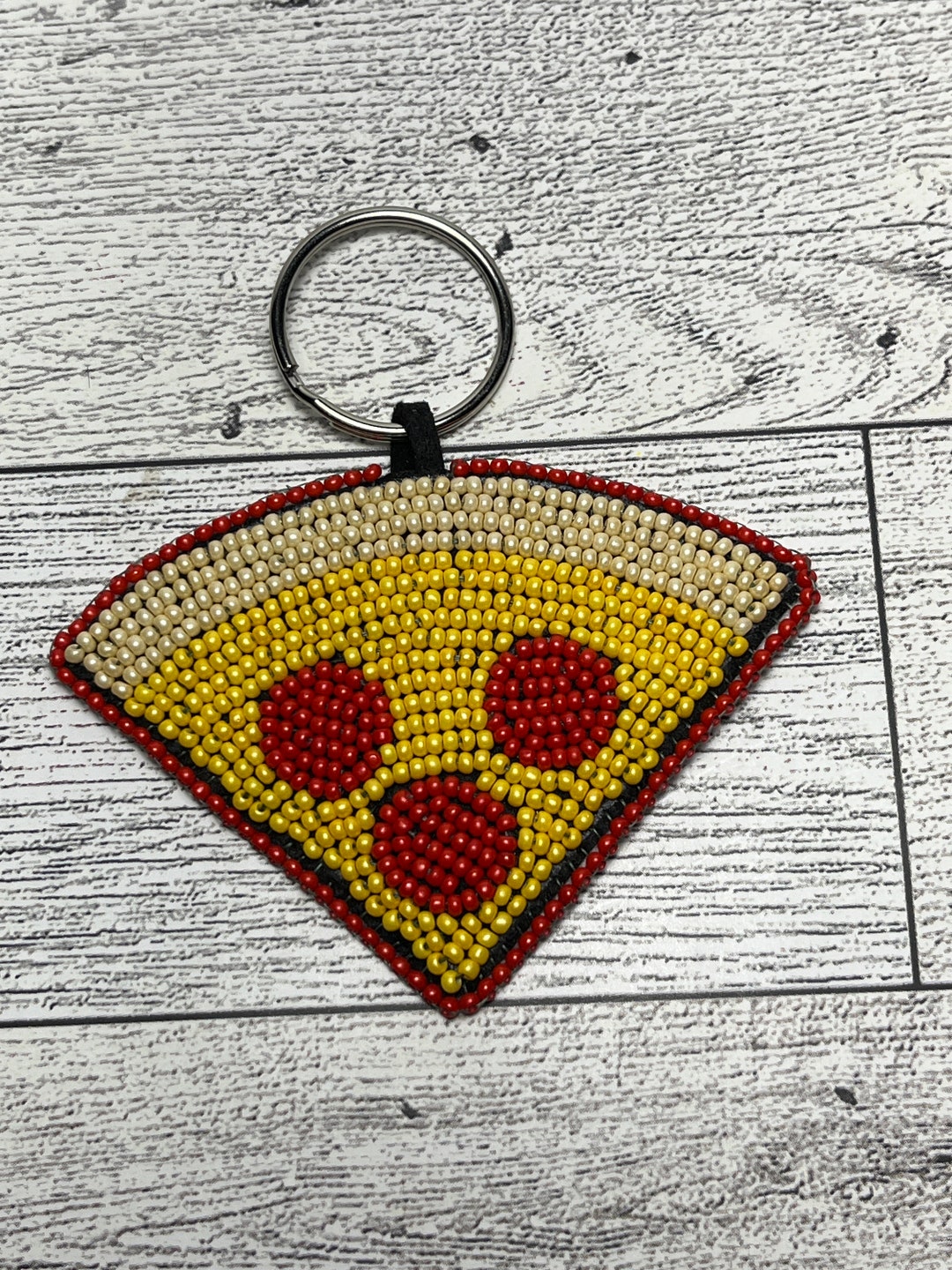 Beaded Pizza Keychain Pepperoni Design Jewels Cream Yellow Maroon - Etsy