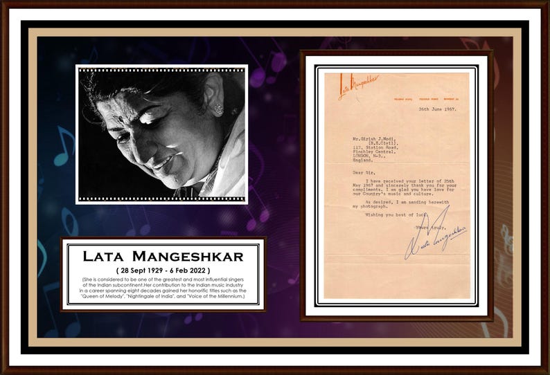 Very Rare Hand Signed Autograph of Lata Mangeshkar Jee Bolywood ...