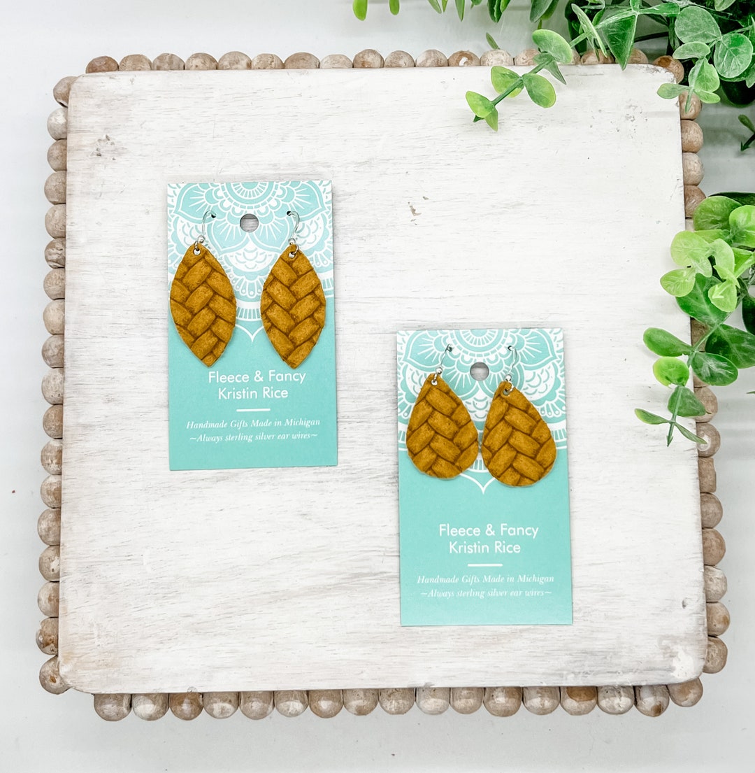 Mini Handmade Mustard Yellow Box Braid Leather Earrings - Etsy