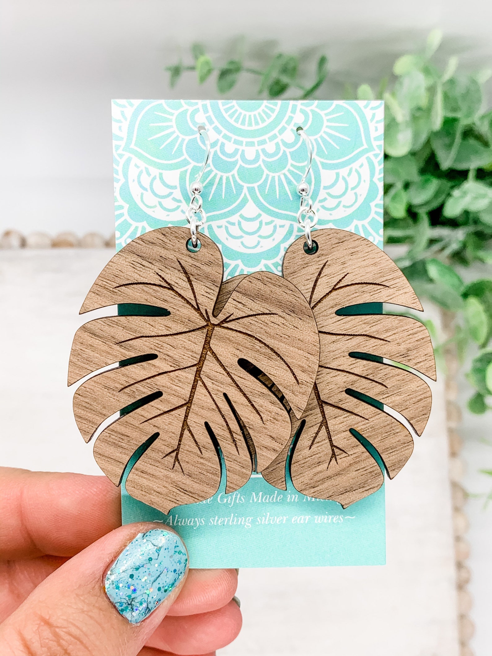 Laser Cut Monstera Wood Earrings - Etsy
