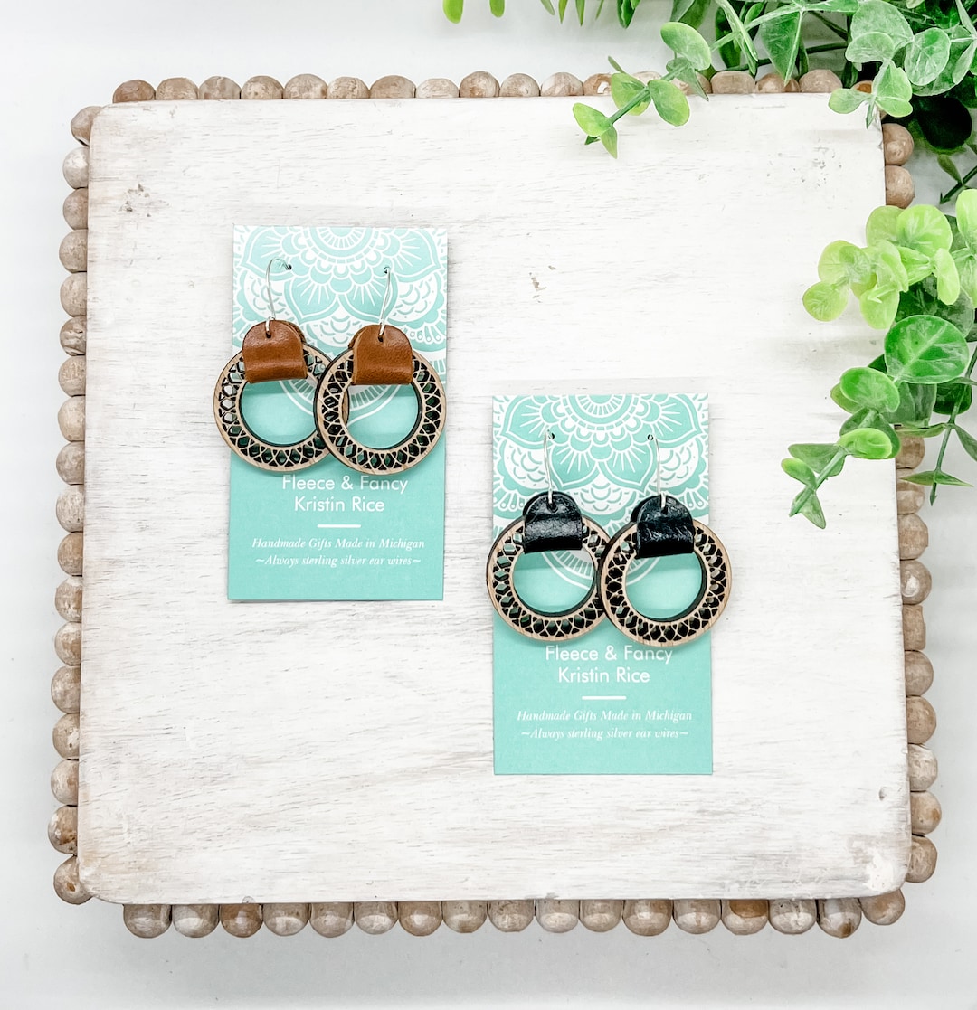 Laser Cut Leather Strap Filigree Hoop Earrings - Etsy
