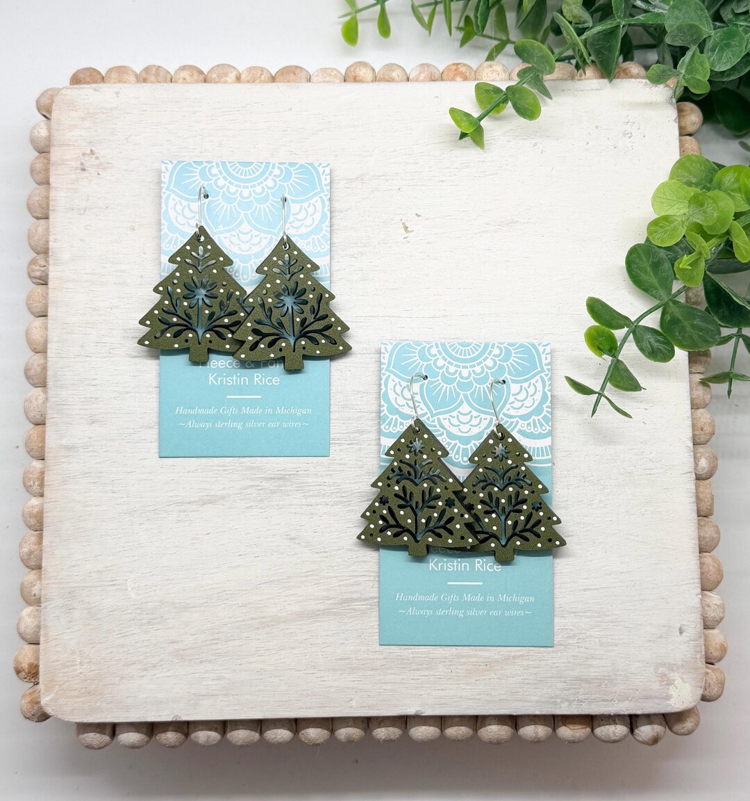 Laser Cut Army Green Winter Tree Wood Earrings - Etsy