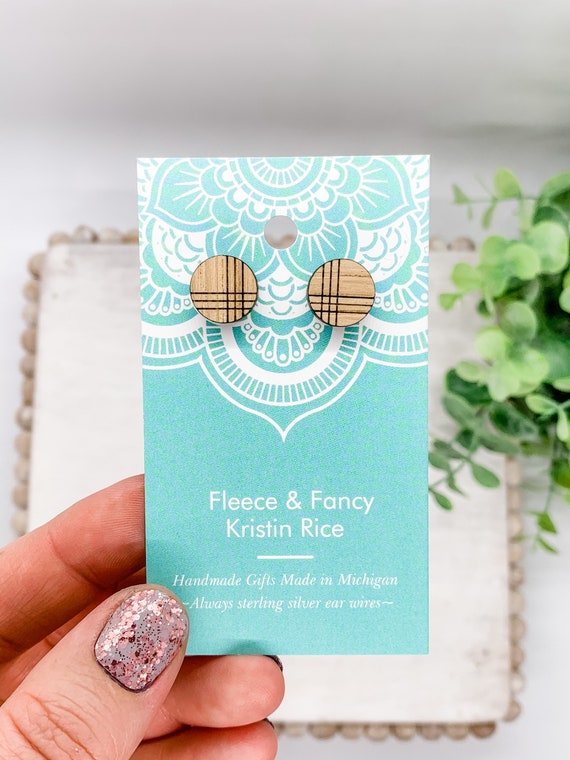 Laser Cut Crosshatch Wood Stud Earrings | Etsy