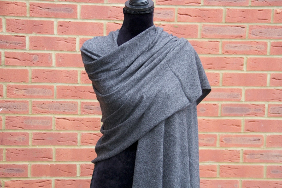 Dark Grey Stole Knitted Shawl Handmade Woollen Wrap Travel Scarf Shawl ...
