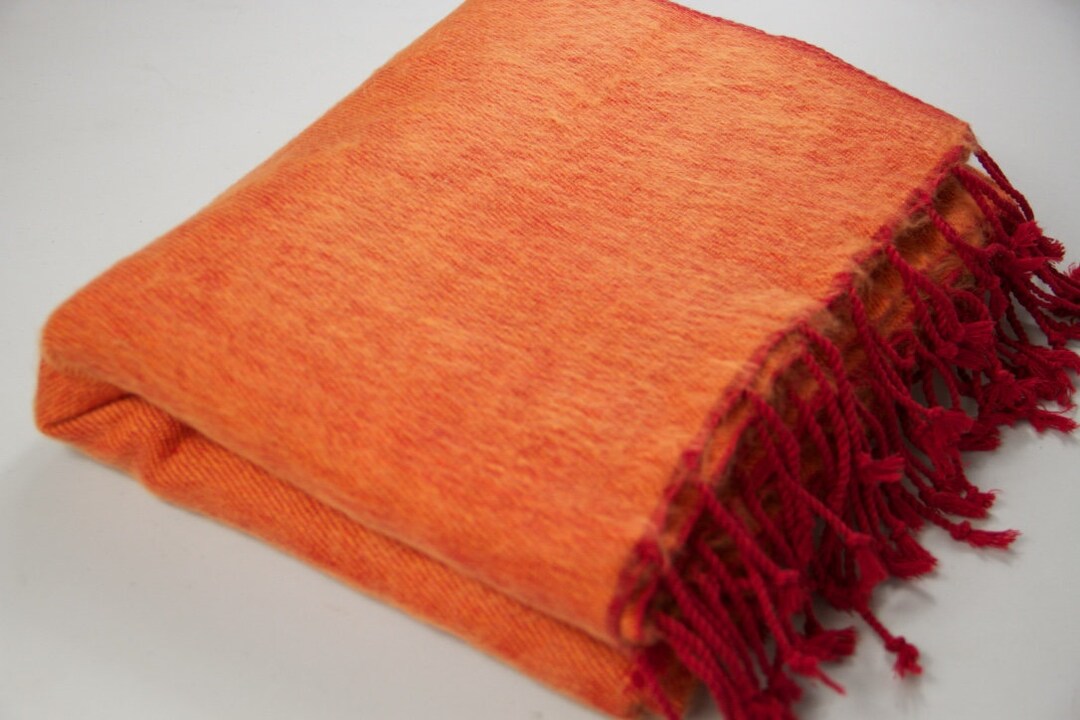 Orange Yak Wool Blanket Throws Large Shawl Wrap Soft Handmade Nepal ...