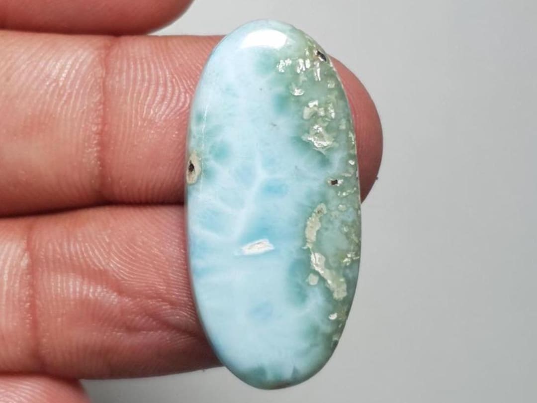 Oval Larimar Cabochon: Blue Geode Crystal Gemstone (17.90 Ct, 31x15x3mm ...