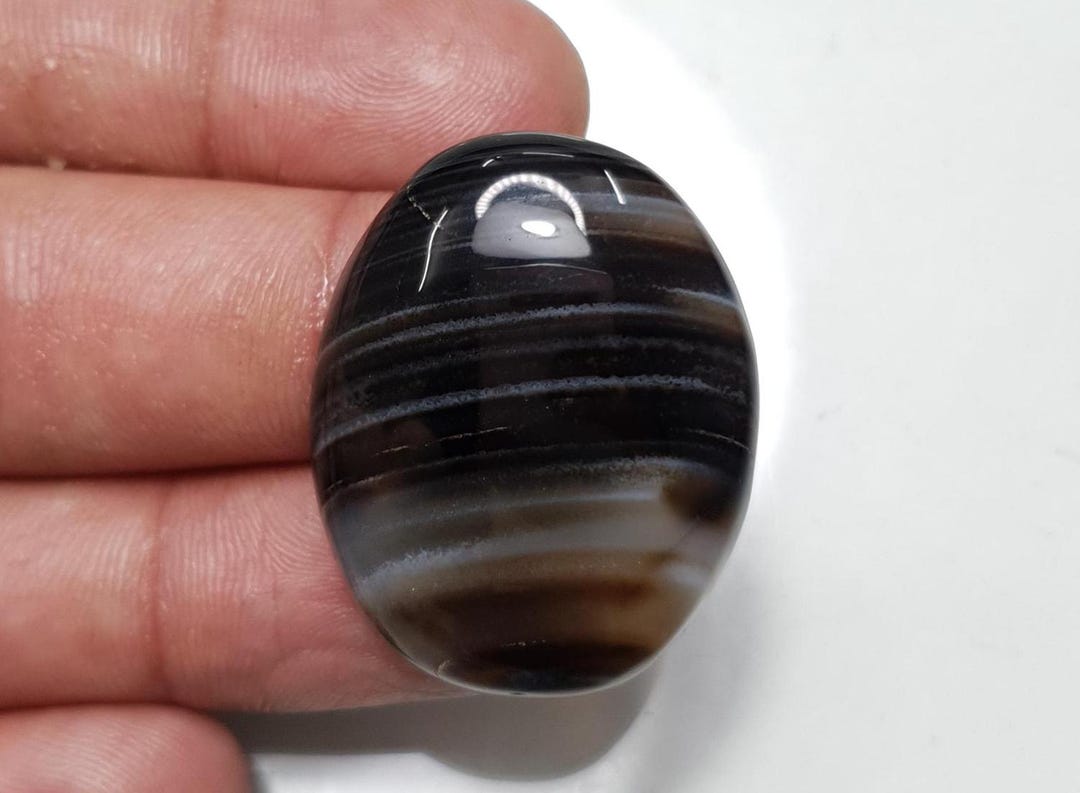 Banded Agate Oval Shape Crystal Cabochon | Smooth Polished With Black ...
