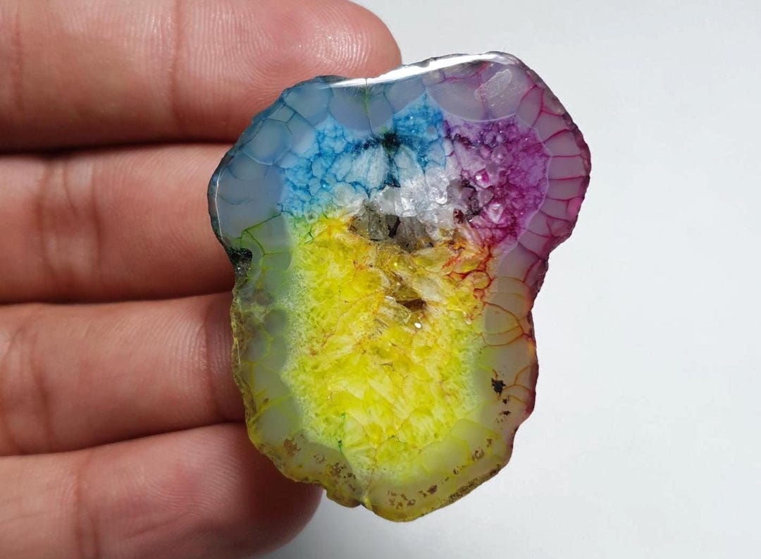 Polished Solar Quartz Slab: Purple Blue Yellow Agate Slice, Zimbabwe ...
