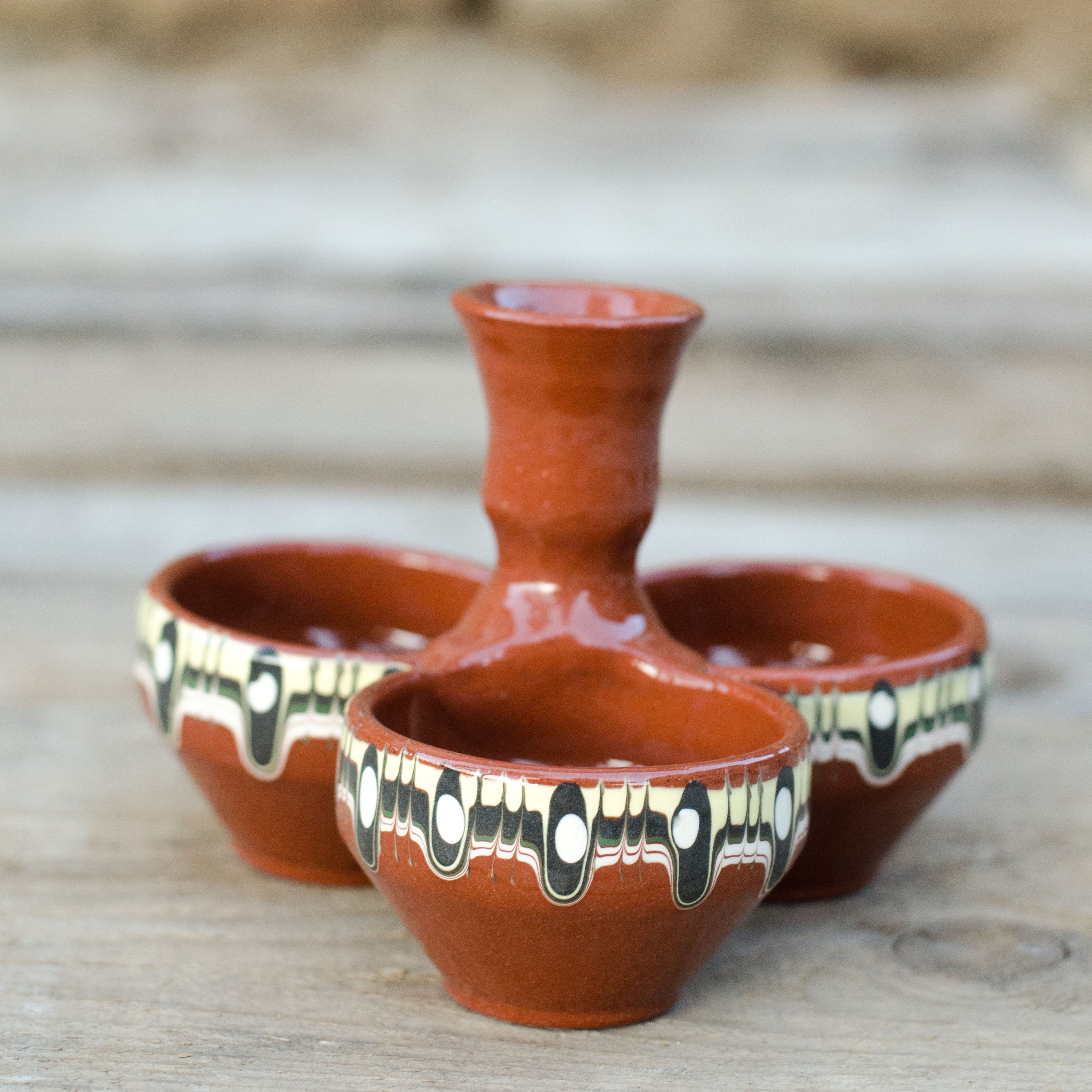 Handmade Redware Clay Triple Bowl Set, Traditional Bulgarian Ceramic ...