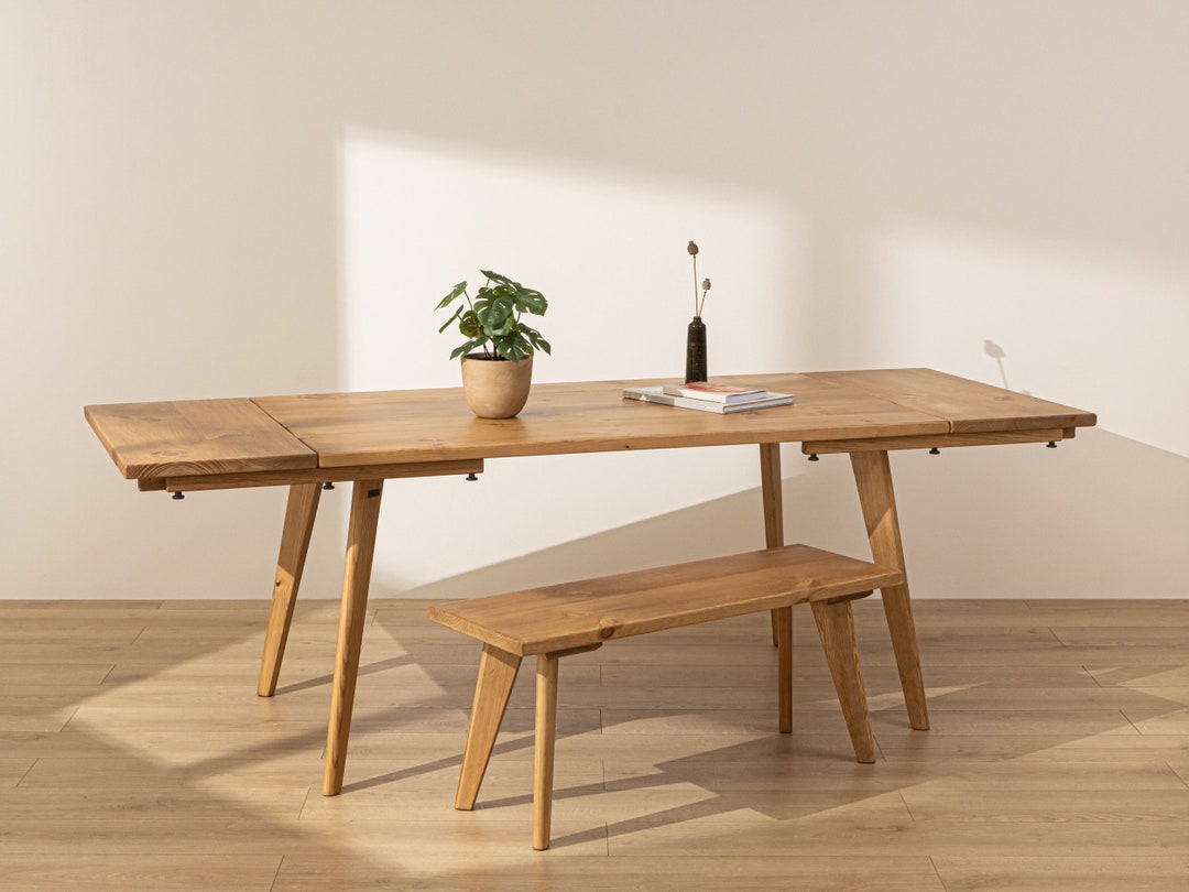 Extending Scandinavian Farmhouse Dining Table - Extendable Solid Wooden Table With Wooden Table ...