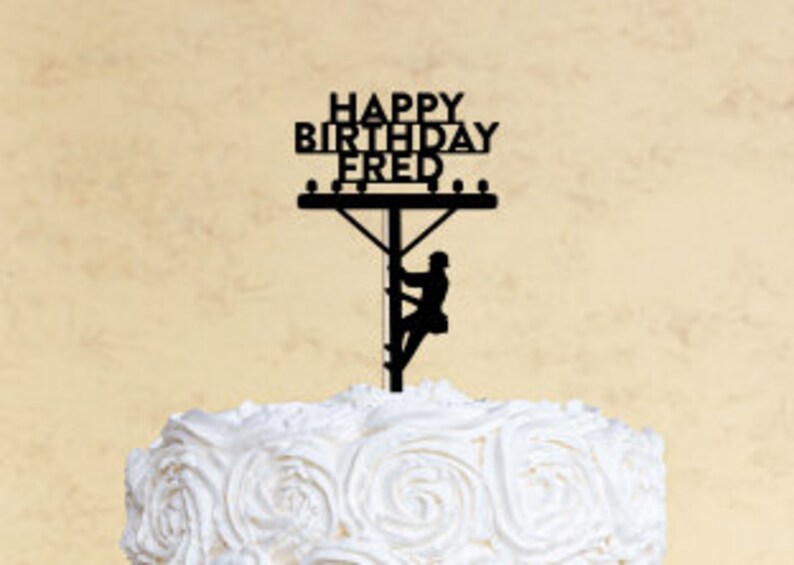 Lineman Cake Topper Happy Birthday or Customized Text Cake - Etsy