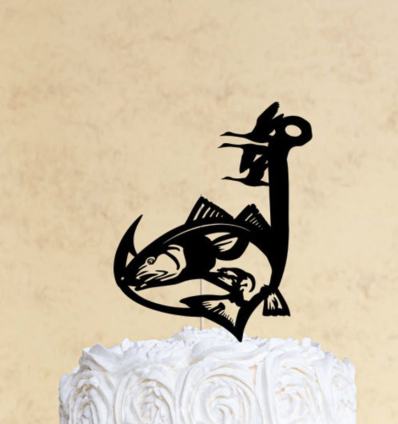 Red Fish and Duck Cake Topper Customizable Made of Wood | Etsy