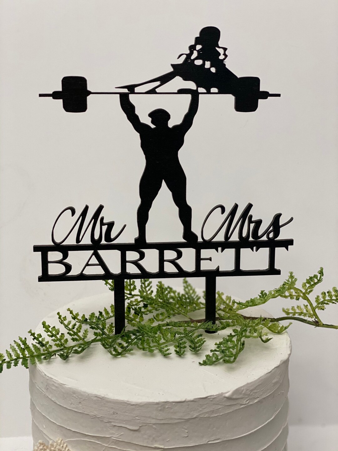Barbell Gym Guy With Girl Wedding Cake Topper |made of Wood | Eligible ...