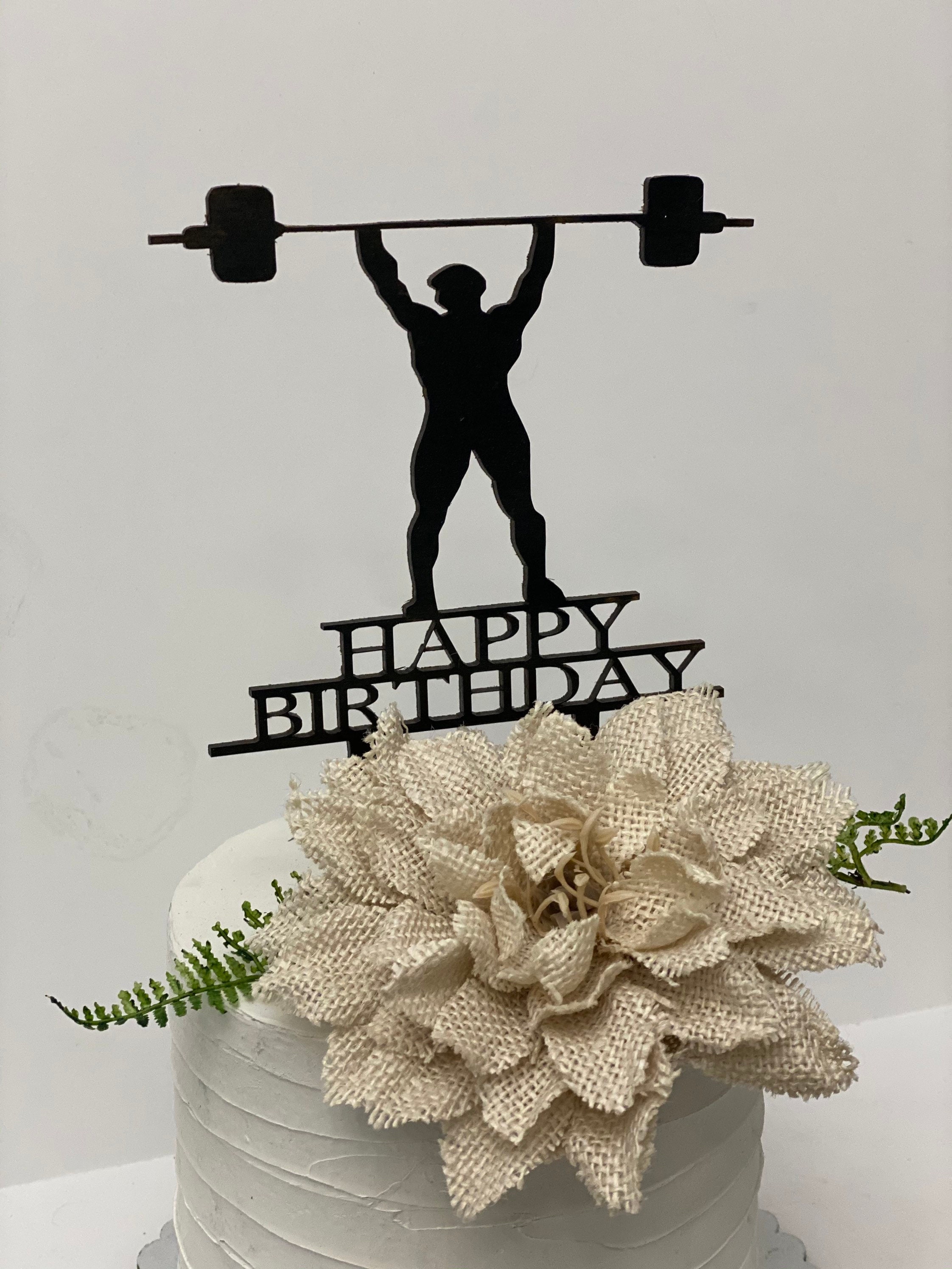 Barbell Gym Guy Happy Birthday Cake Topper Many Colors | Etsy