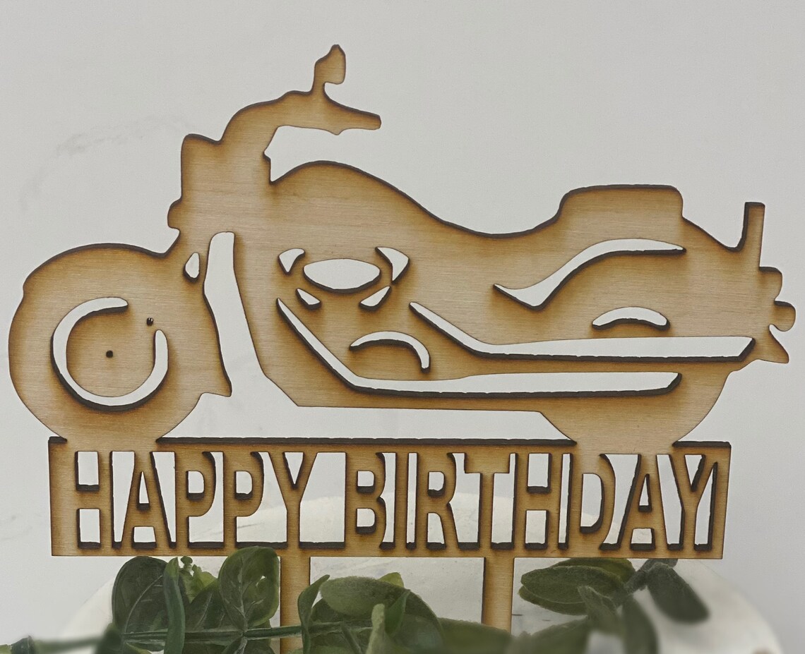 Motorcycle Happy Birthday Cake Topper | Many Colors | Made of Wood ...