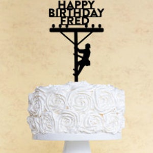 Lineman Cake Topper | Happy Birthday or Customized Text Cake Topper ...