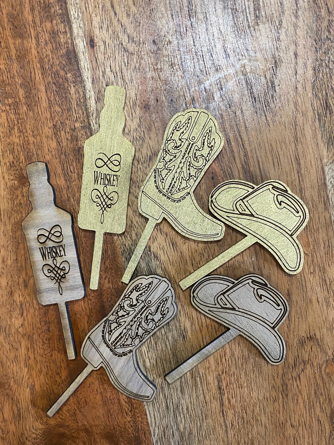 Cowboy Hat and Boots With Whiskey Cupcake Toppers| Made of Wood | Free ...