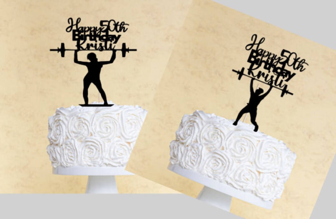 Barbell Gym Girl Happy Birthday Cake Topper | Many Colors | Made of ...