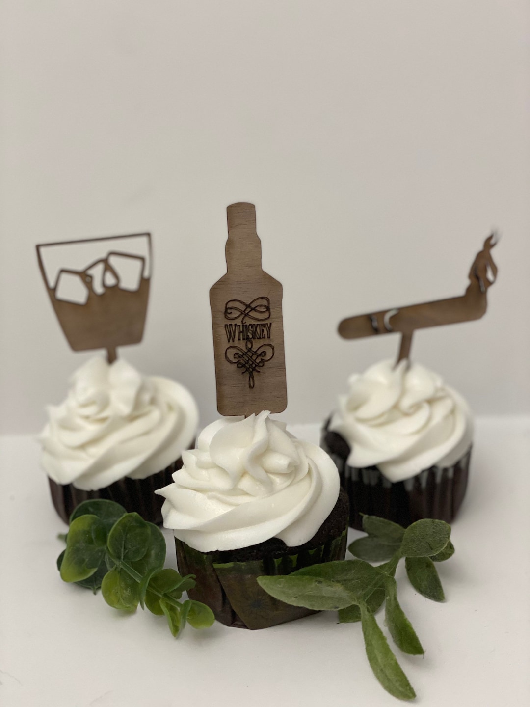 Cigar and Whiskey Cupcake Toppers| Made of Wood | Free Shipping | Made ...