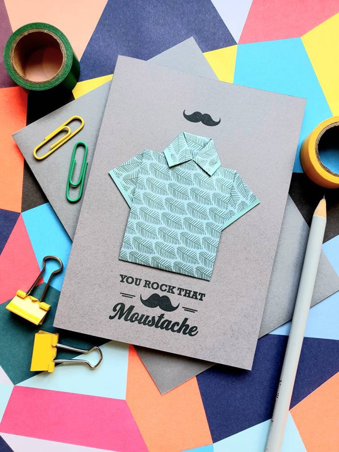 Origami Card /customised /hawaiian Shirt /moustache /handmade - Etsy