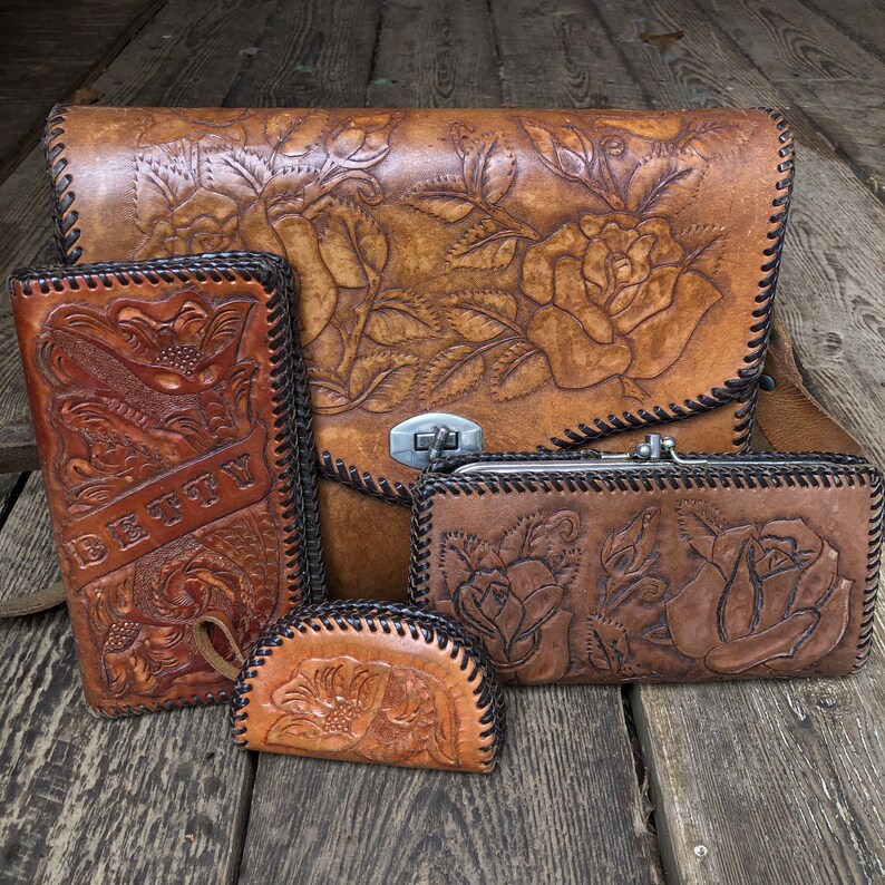 Floral Tooled Leather Purse Set With betty Personalized Check Book ...