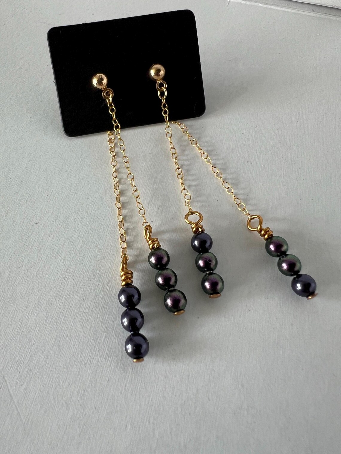 Pearl Front Back Earrings, Black Freshwater Pearl Chain Drop Earrings ...