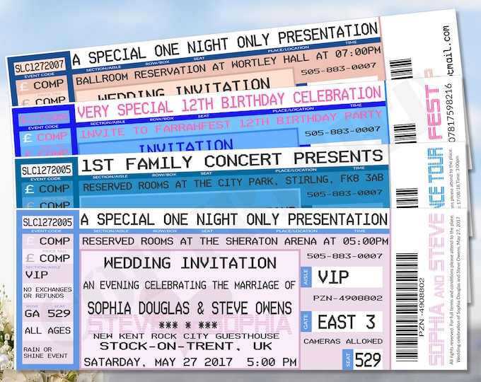Custom Wedding Save the Date Concert Ticket Invitations W/ Envelopes ...