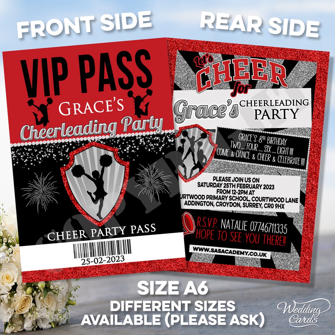 Personalized Cheerleading Birthday Party Invitation: A6 Card With ...