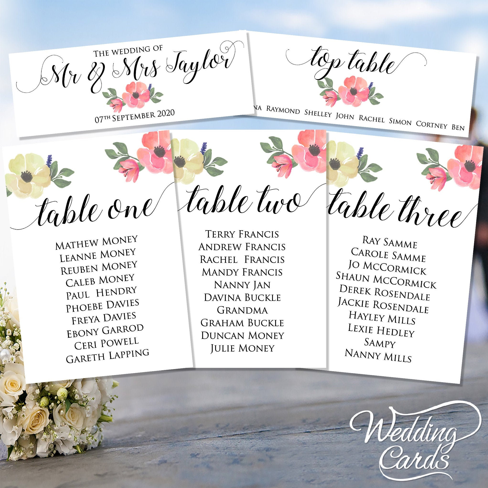 1 X Personalised Table Place Card for Wedding Plan Order of - Etsy