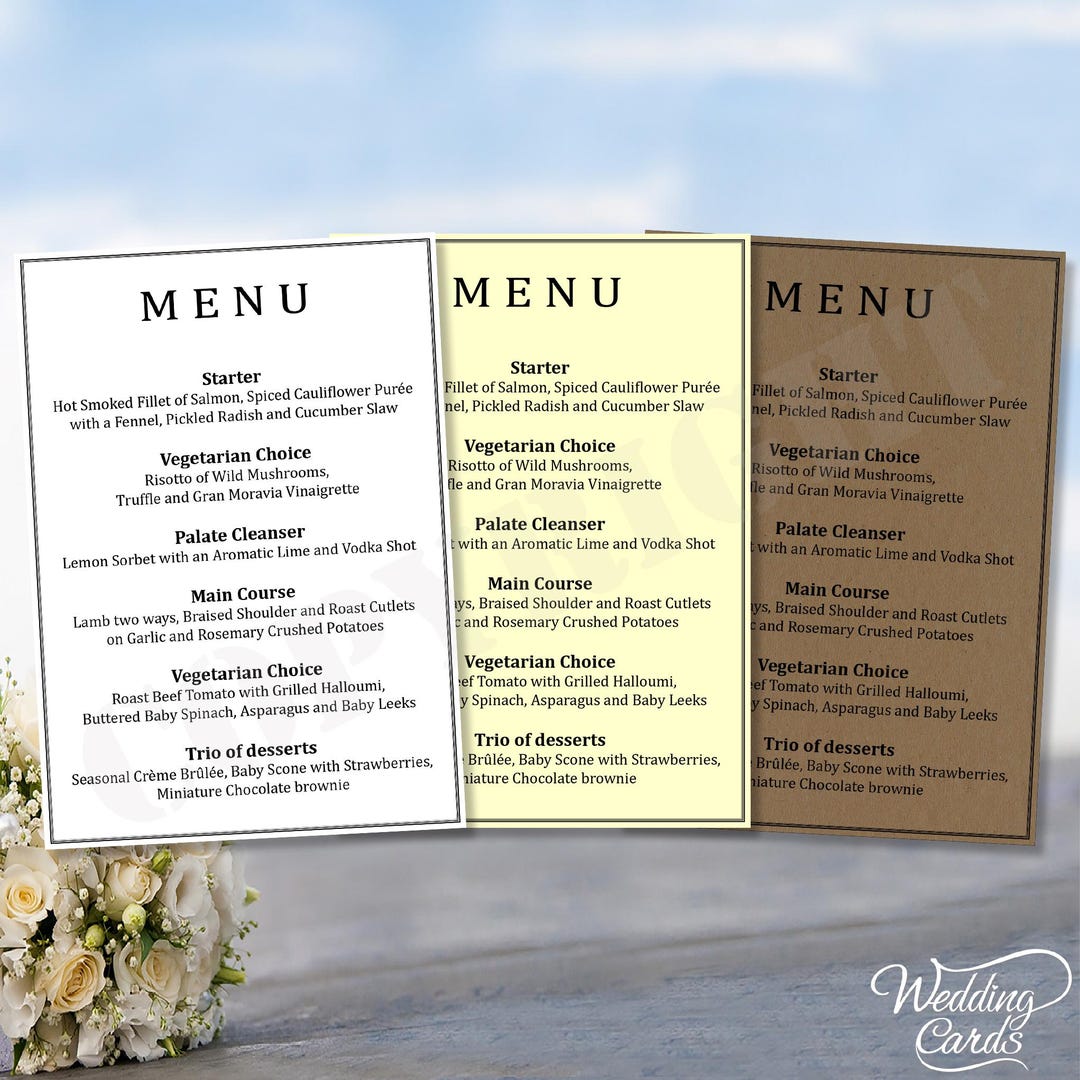 10x Personalised Menu Cards Place Table Decoration Design Wedding ...