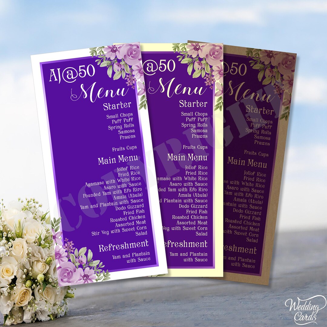 Personalized Floral Menu Cards: Wedding, Party, or Special Occasion ...